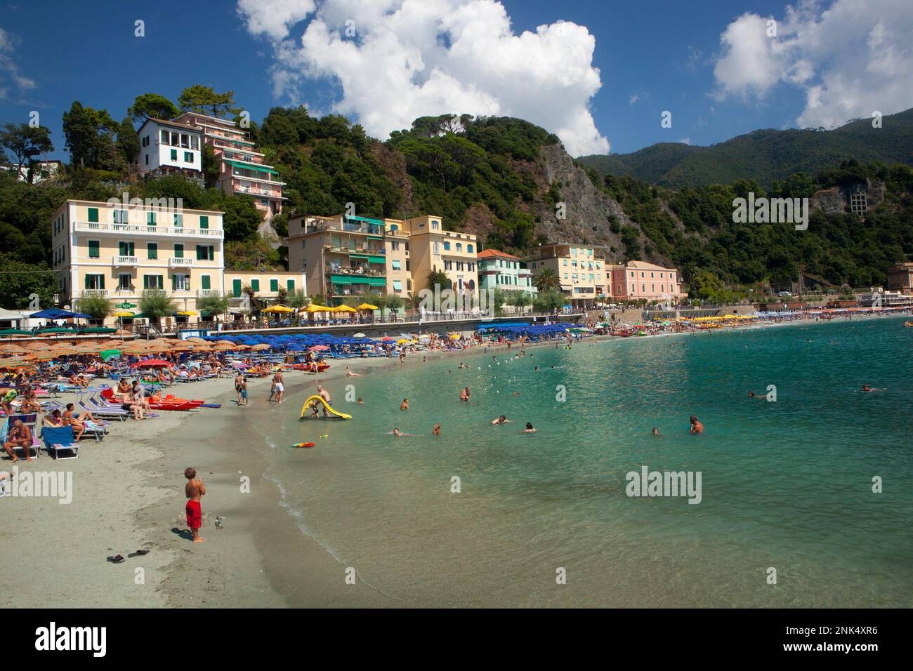A north view across the beach of Monterosso al Mare in the Cinque Terre ...
