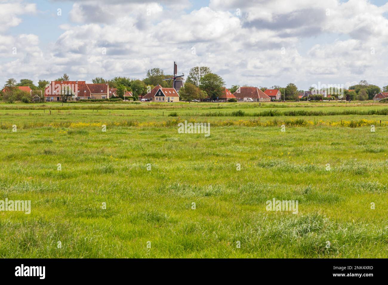 Landscape with village Formerum at wadden island Terschelling Friesland ...