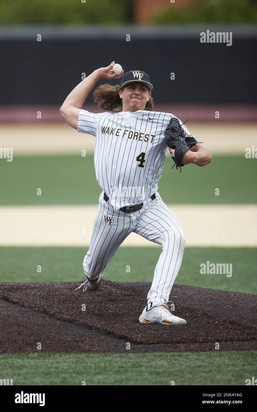 Wake Forest Demon Deacons starting pitcher Rhett Lowder (4) in action ...