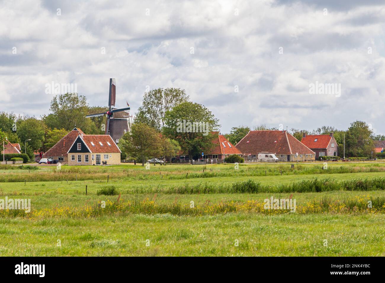 Landscape with village Formerum at wadden island Terschelling Friesland ...