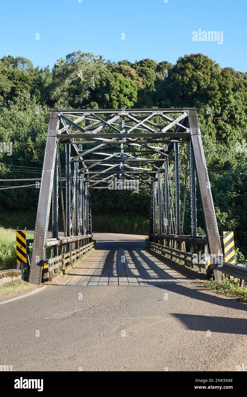 Old metal bridge crossing Hanalei river close to Hanalei, Kauai, HI ...