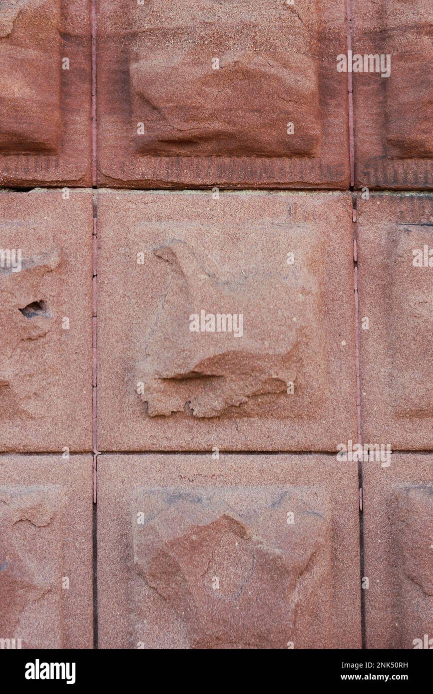 Decorative limestone block wall with masonry and bricks Stock Photo - Alamy