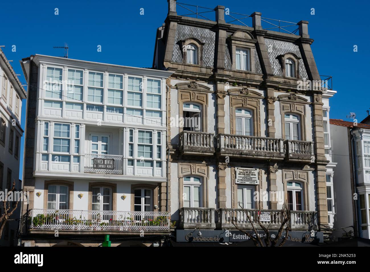 Betanzos, Galicia. Spain. February 3, 2023. Old building facade in ...