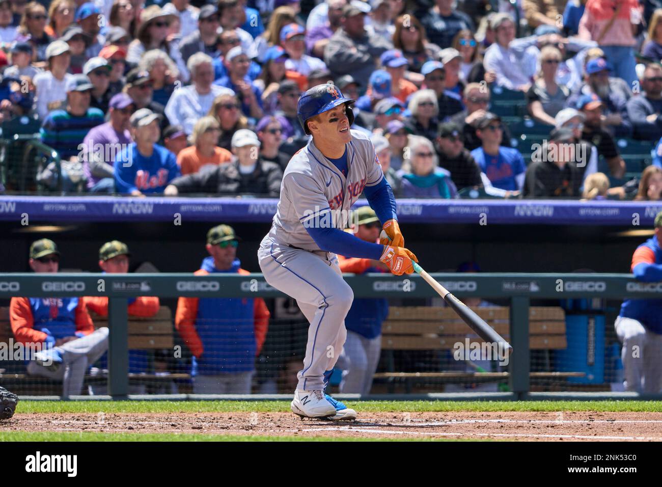 May 22 2022: New York left fielder Mark Canha (19) gets a hit during ...