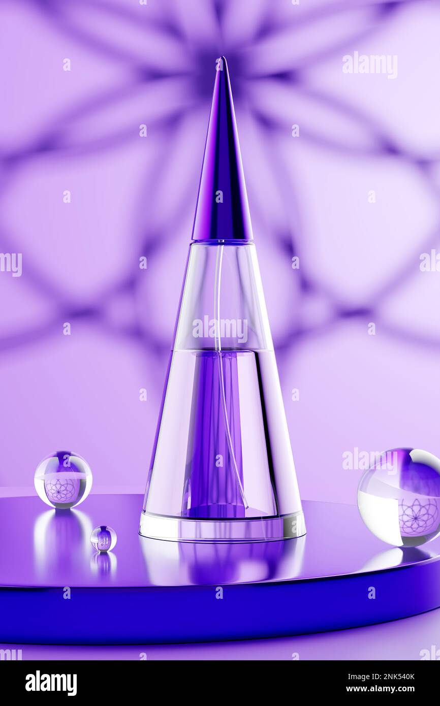 Purple Conical Glass Perfume Bottle - 3D Illustration Rendering Stock ...