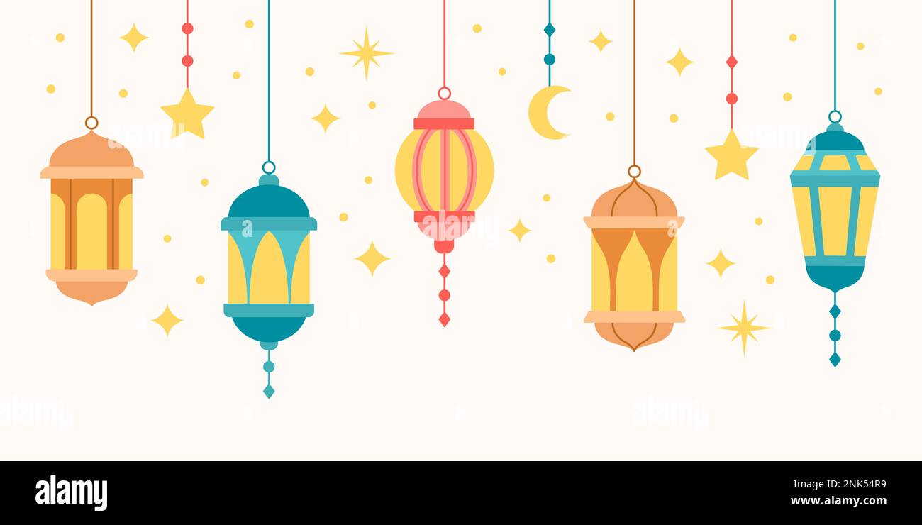 Traditional eastern lantern collection. Arabic muslim colorful hanging ...
