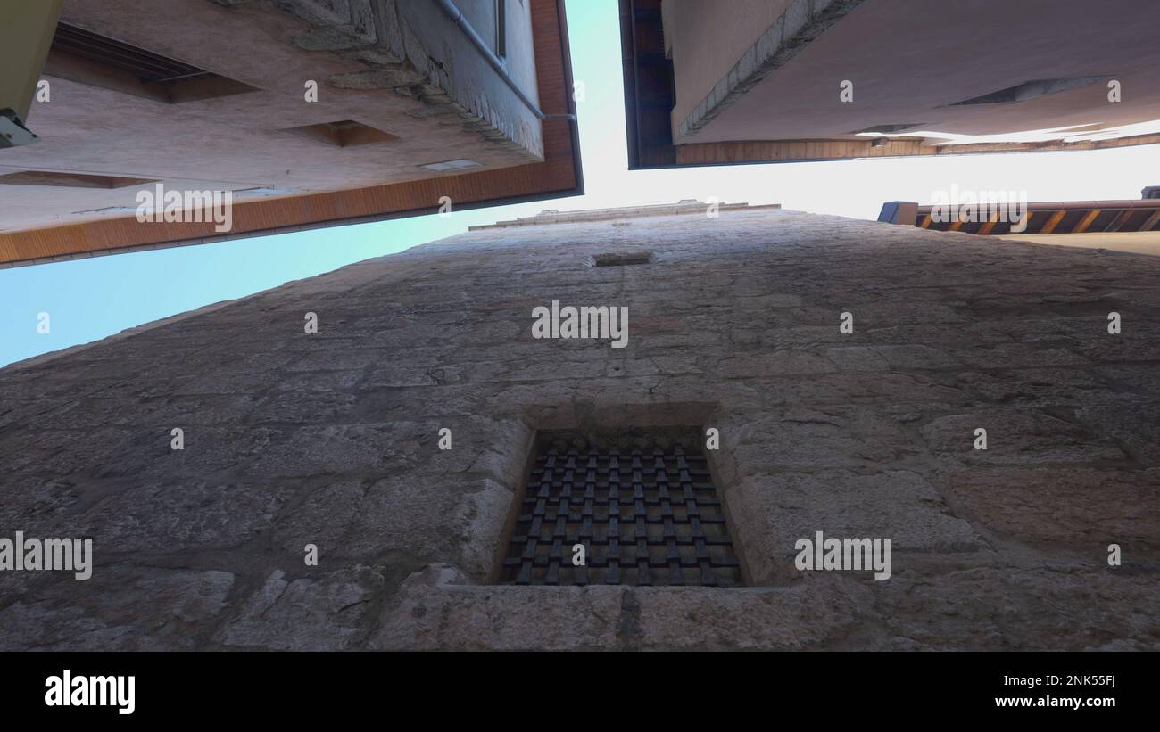 Ancient stone atchitecture from bellow in wide angle perspective Stock ...