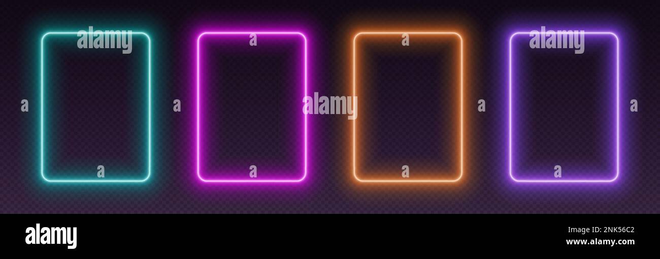 Neon rectangular frames, glowing borders set, colorful futuristic UI ...