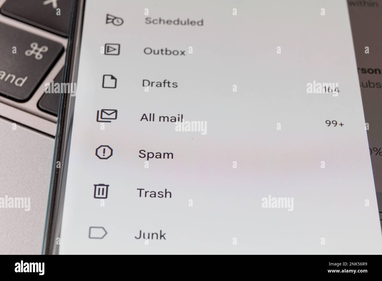 Spam in email inbox. Email inbox on smartphone - junk, trash, spam ...