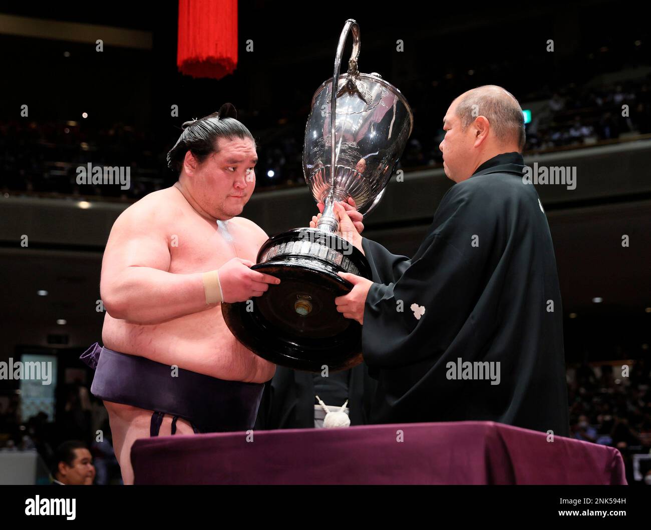 Yokozuna Terunofuji receives the trophy after winning the May Grand ...