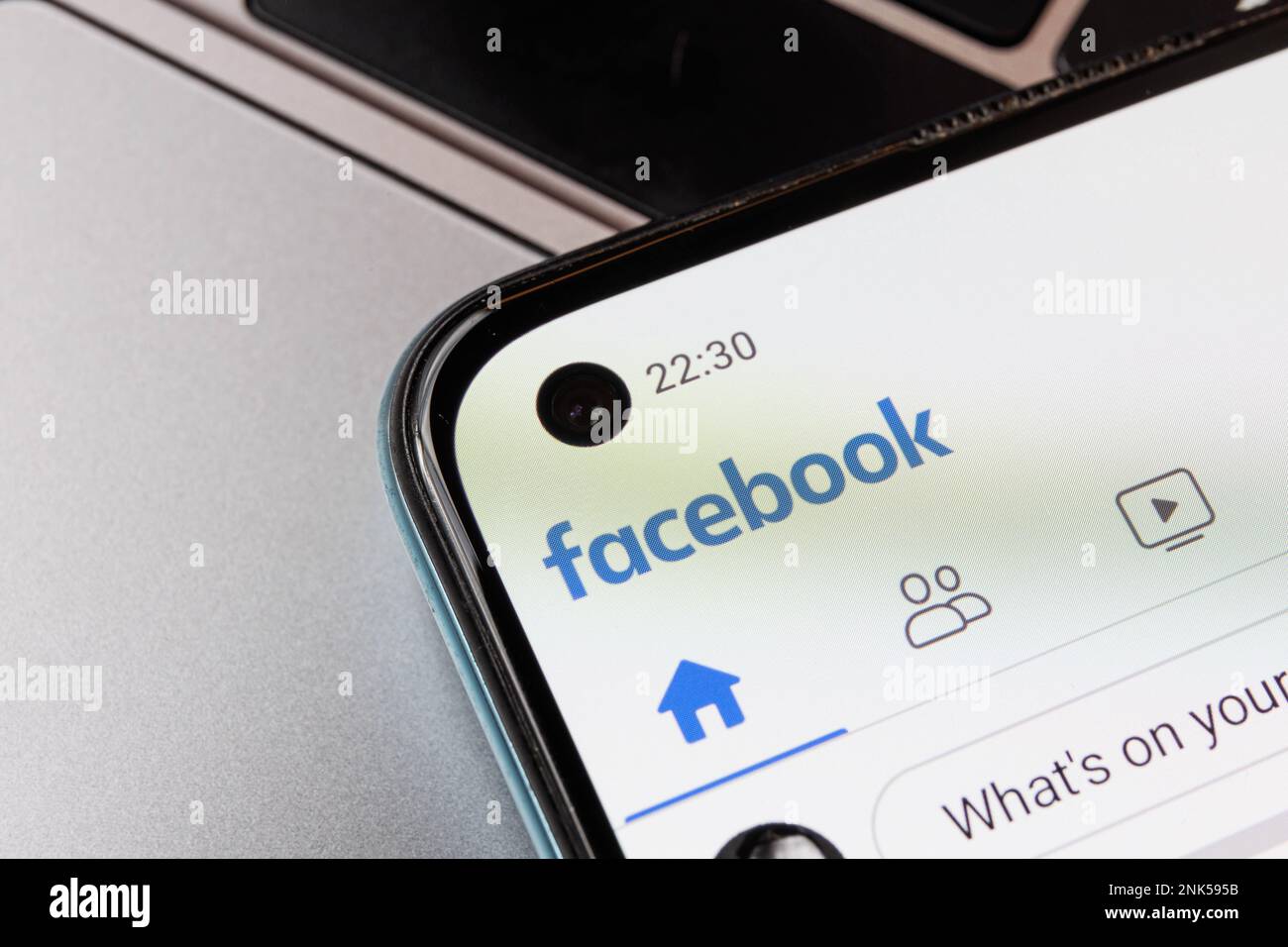 Facebook application on smartphone. Facebook logo on phone Stock Photo ...