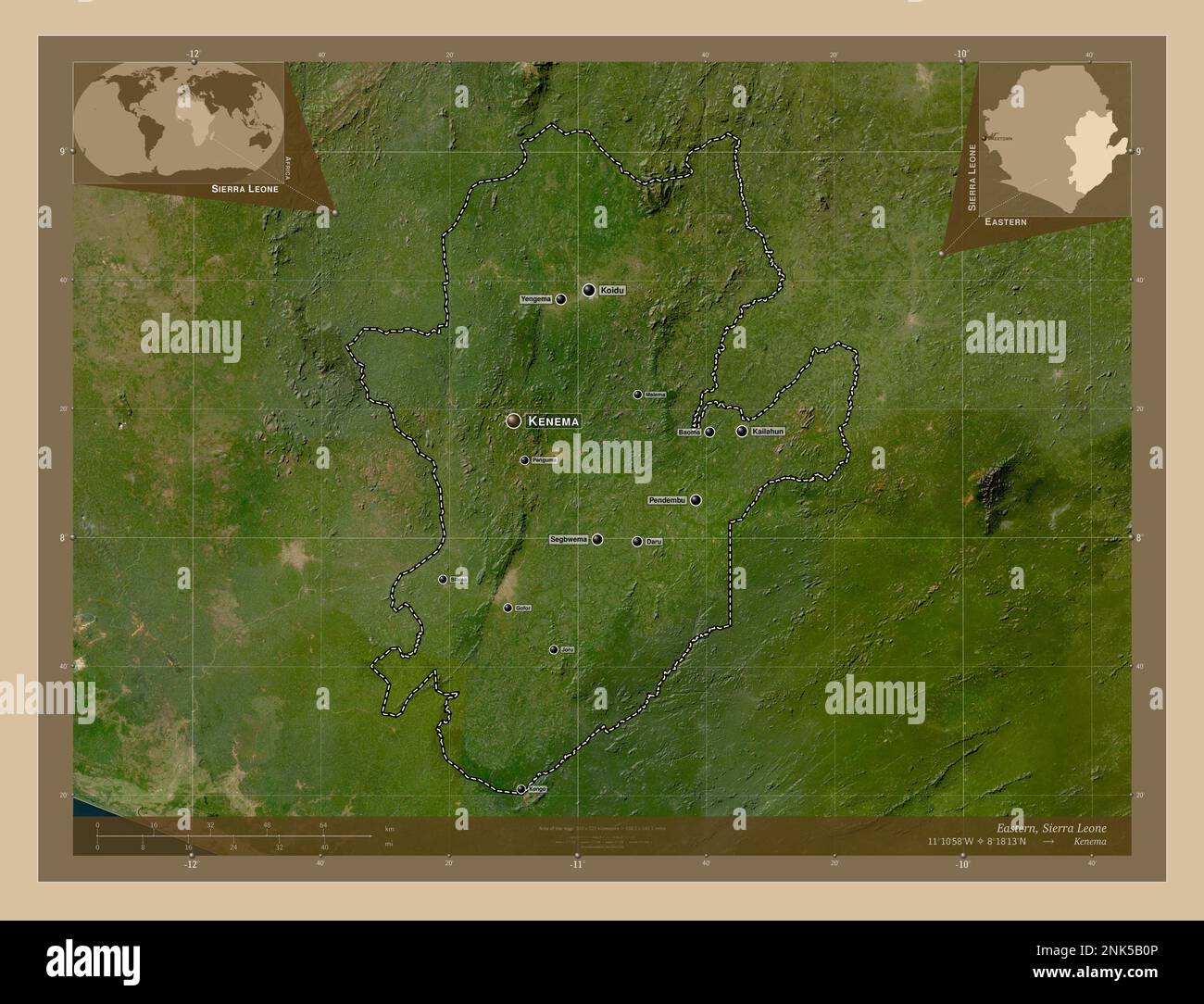 Eastern, province of Sierra Leone. Low resolution satellite map ...