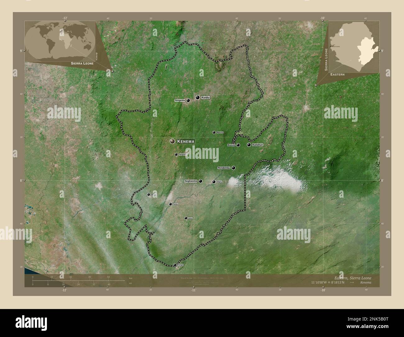 Eastern, province of Sierra Leone. High resolution satellite map ...