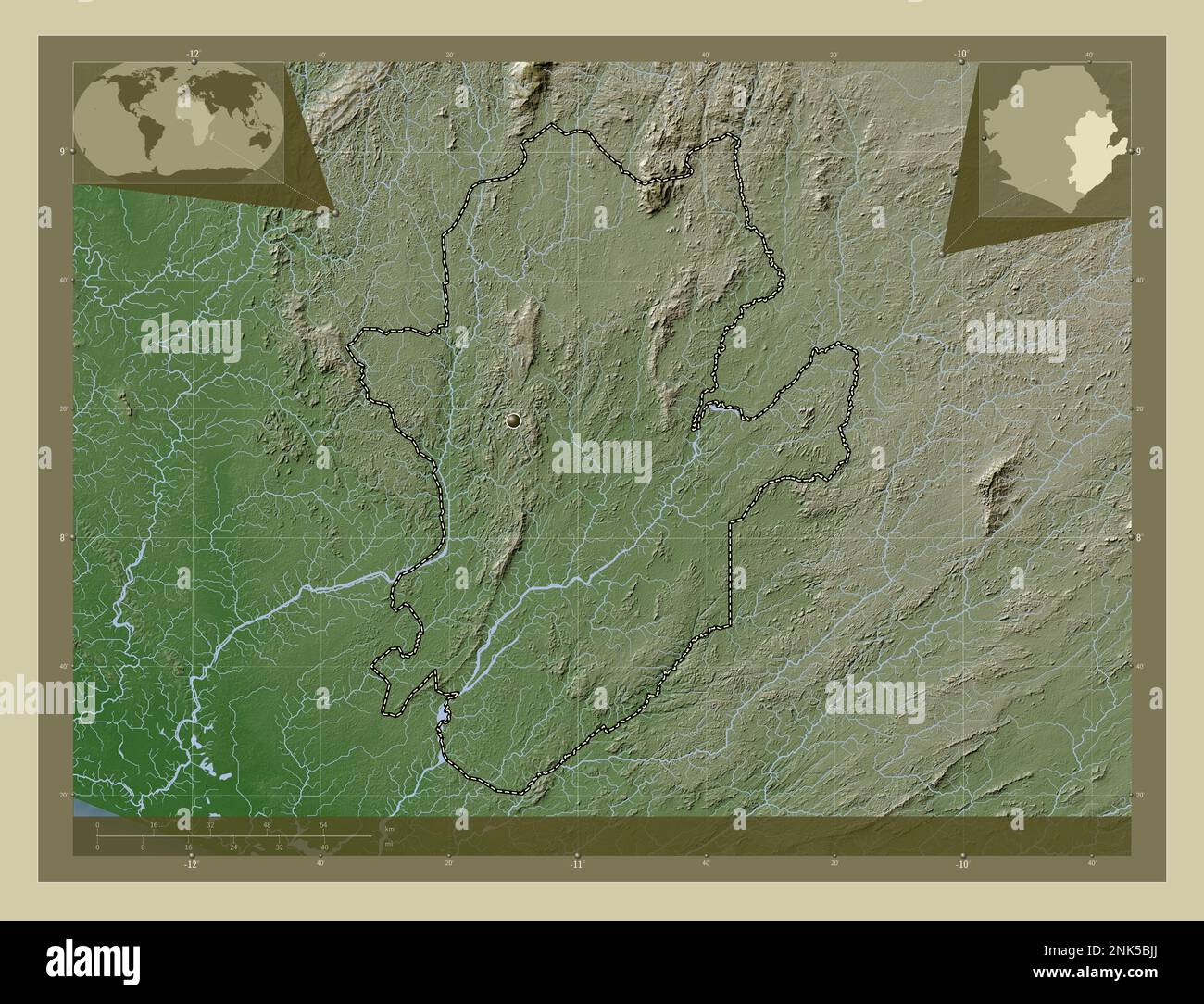 Eastern, province of Sierra Leone. Elevation map colored in wiki style ...