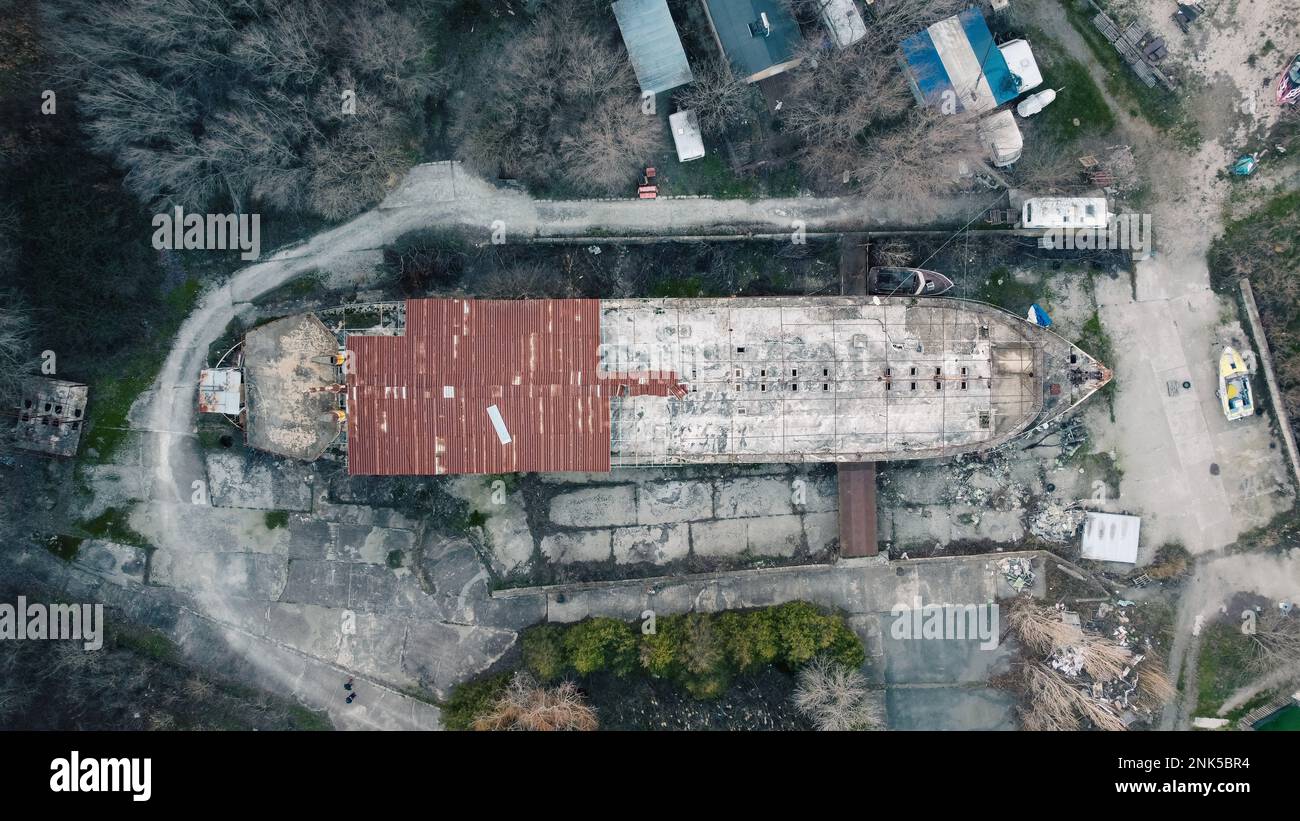 Old abandoned ship from above Stock Photo - Alamy