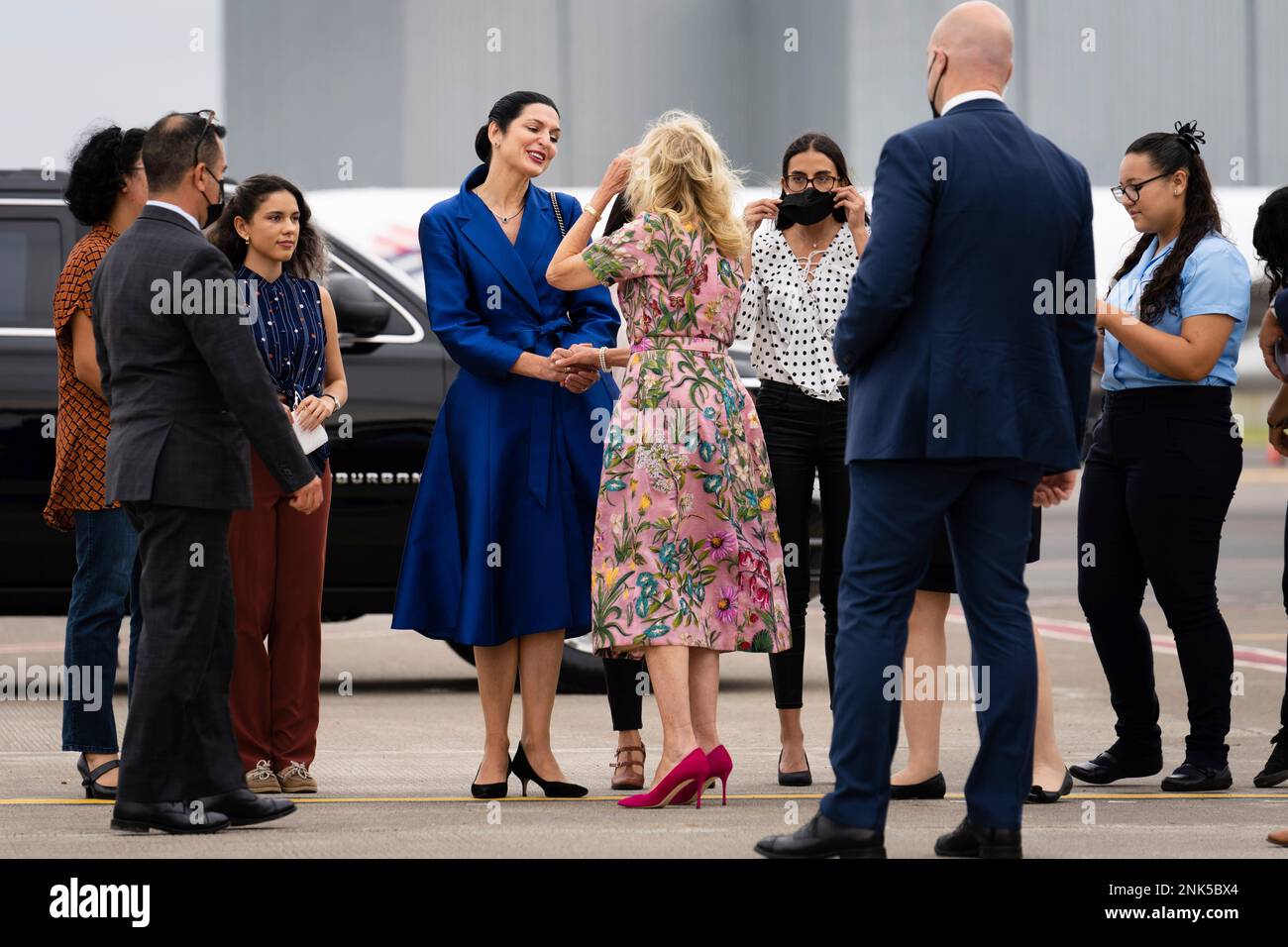 Costa Rica's first lady Signe Zeikate, left center, receives U.S. first ...