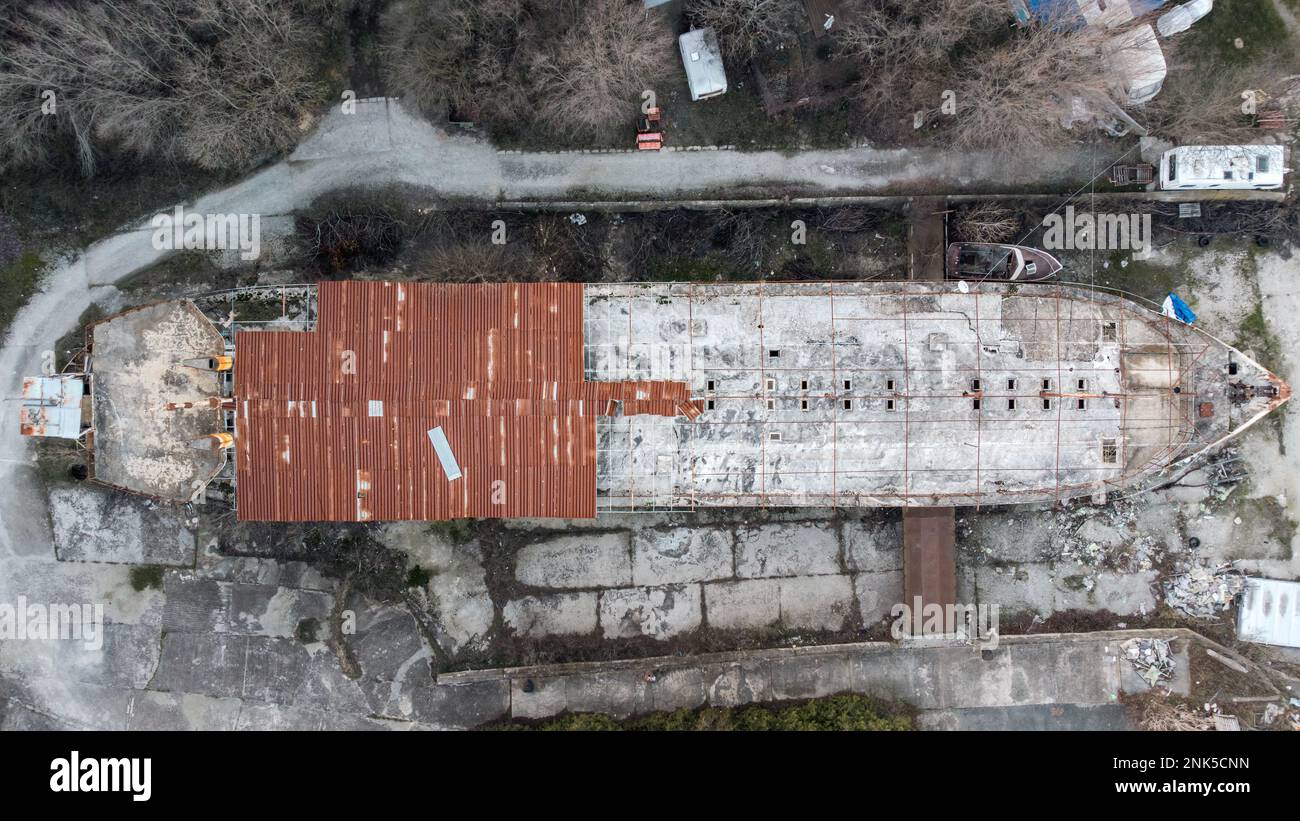 Old abandoned ship from above Stock Photo - Alamy