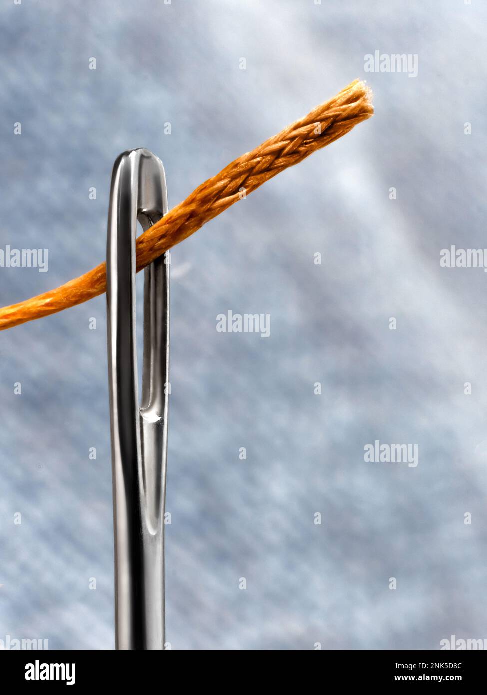 Macro photo of a needle and a thread threaded through the eye of a ...