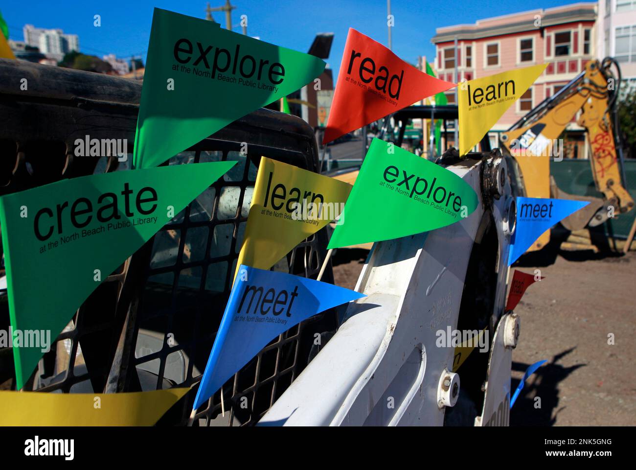 Flags were placed on construction equipment to celebrate the ...