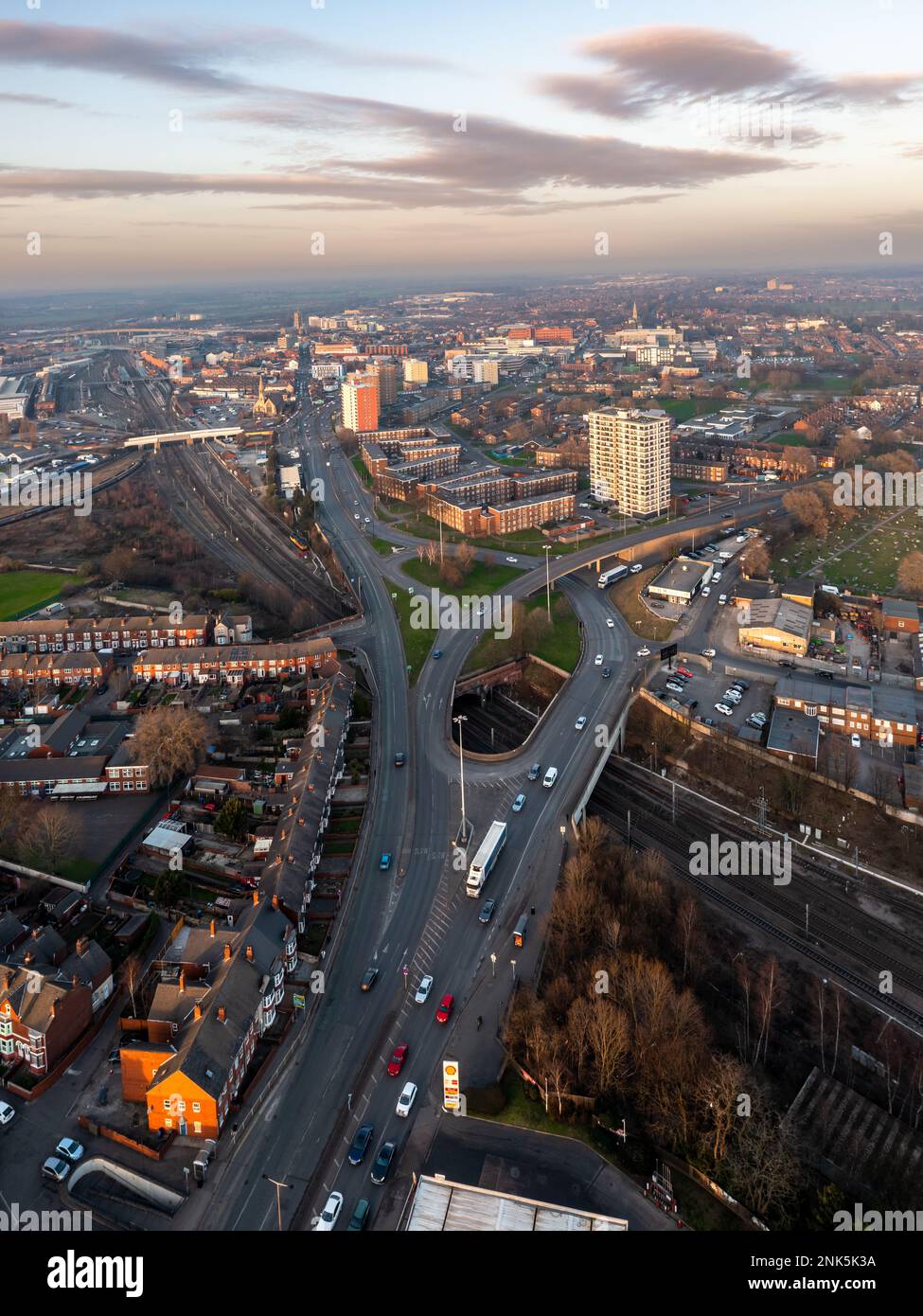 DONCASTER, UK - FEBRUARY 14, 2023. An aerial panorama view of Doncaster ...