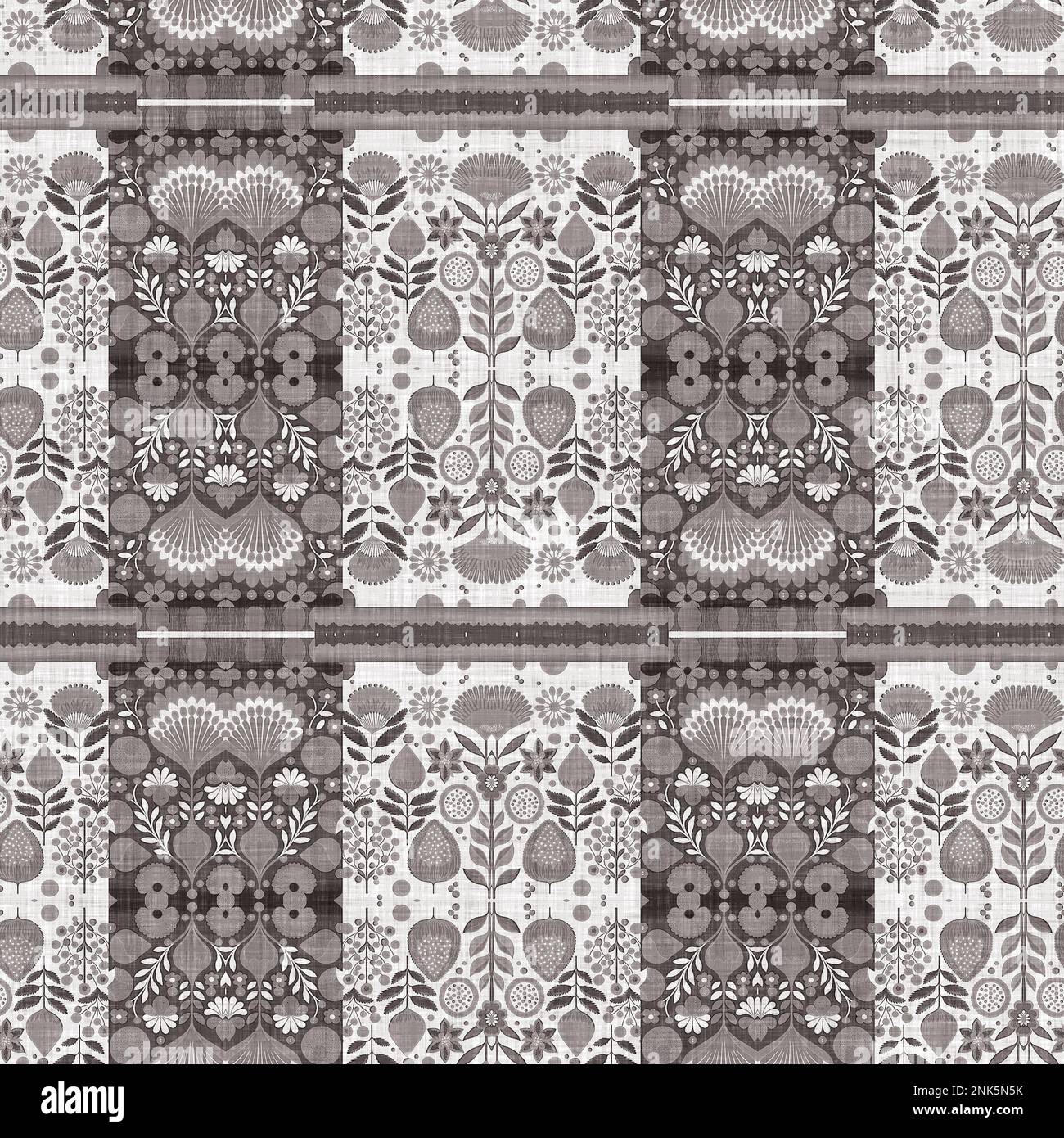Country cottage grey intricate damask seamless pattern. 2 Tone french ...