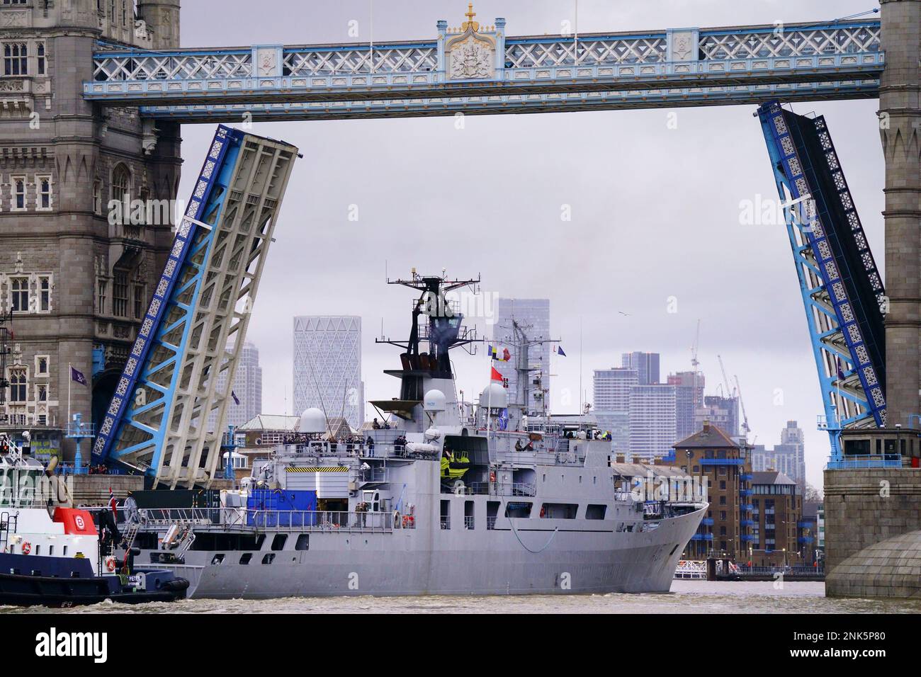 Tower Bridge is raised as the Royal Norwegian Navy, Nordkapp (North ...