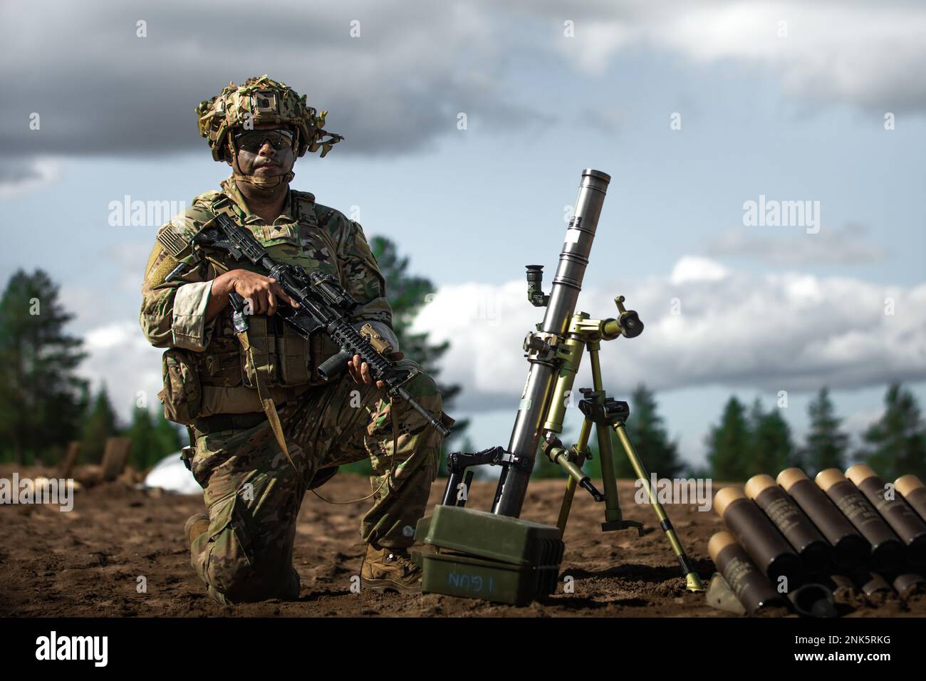 U.S. Army Spc. Brandon Almaguer, an indirect fire infantryman assigned ...