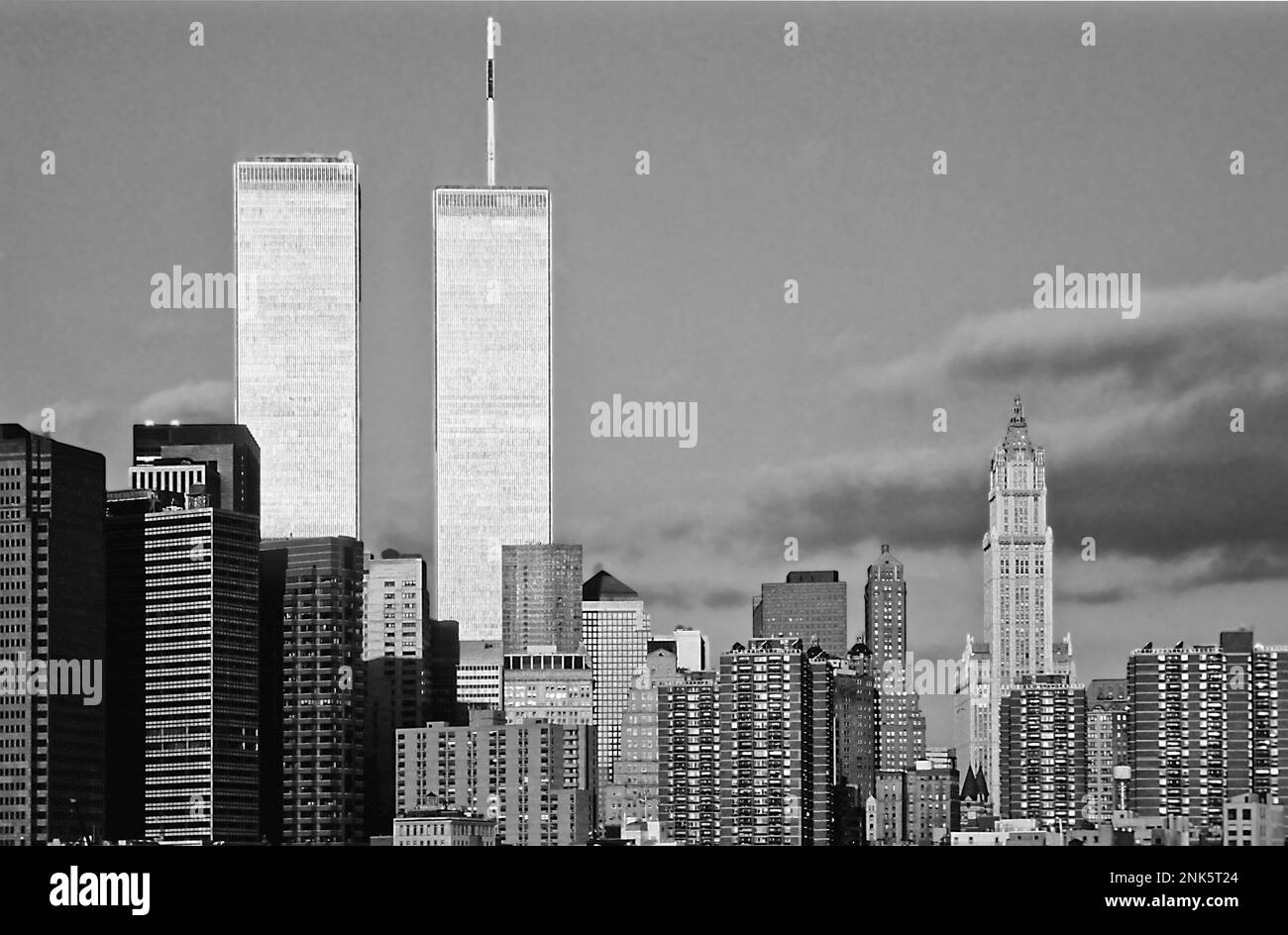 New York, USA - February 22, 1997: Lower mahattan and World Trade ...