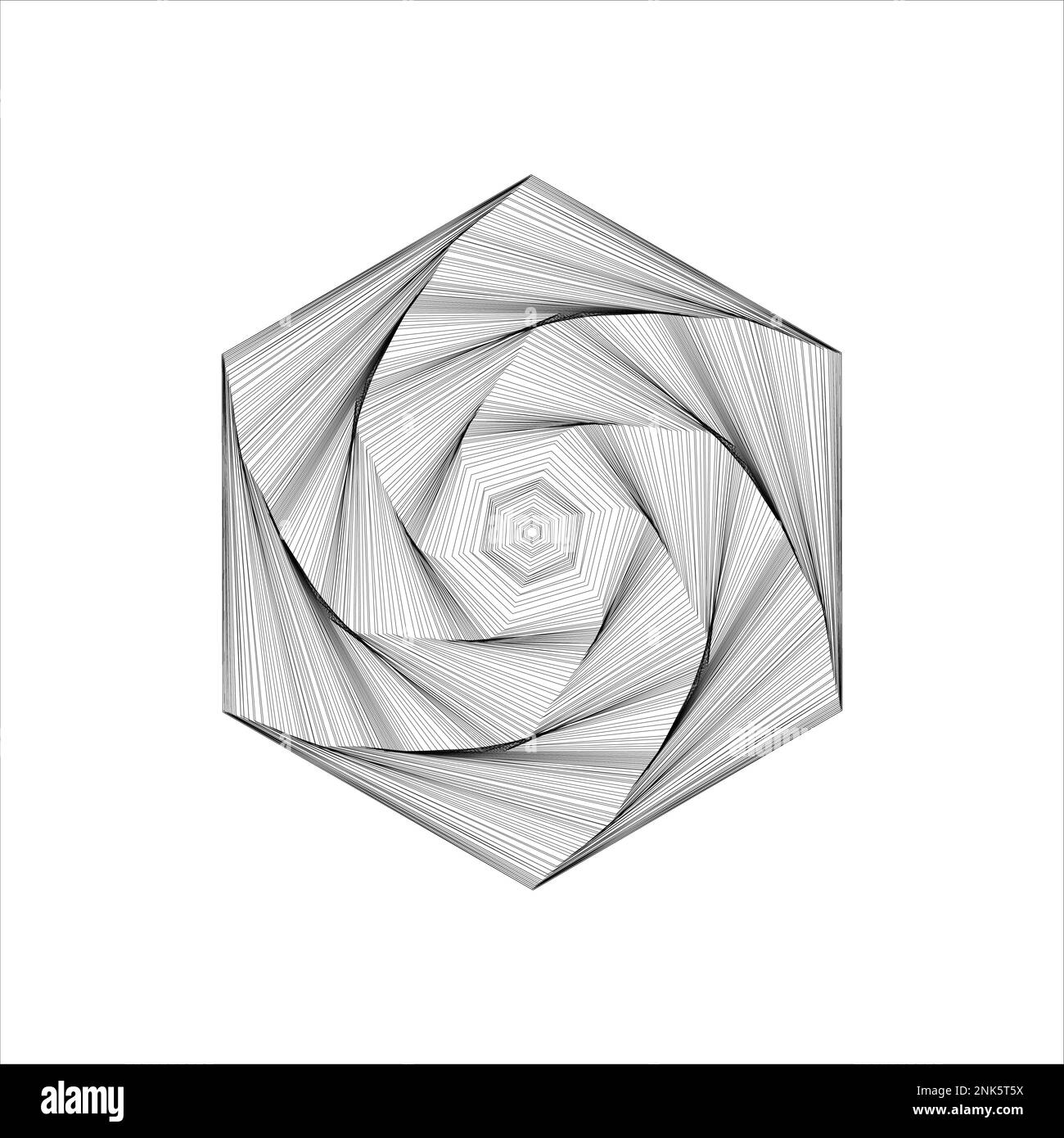 Twisted spirals. Sacred geometry. Tunnel with lines in the form of a hexagons. Vector geometric ...
