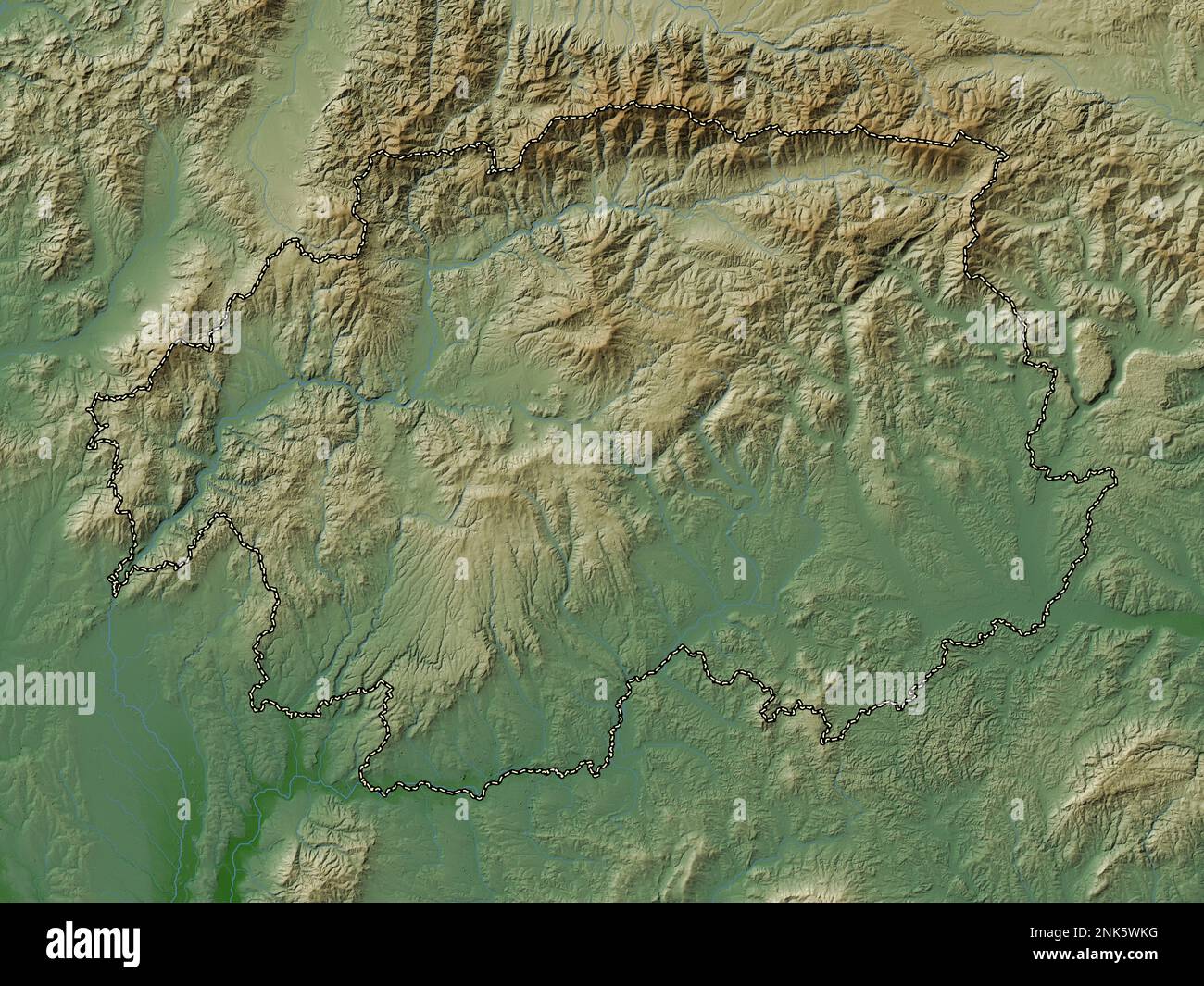 Banskobystricky, region of Slovakia. Colored elevation map with lakes ...