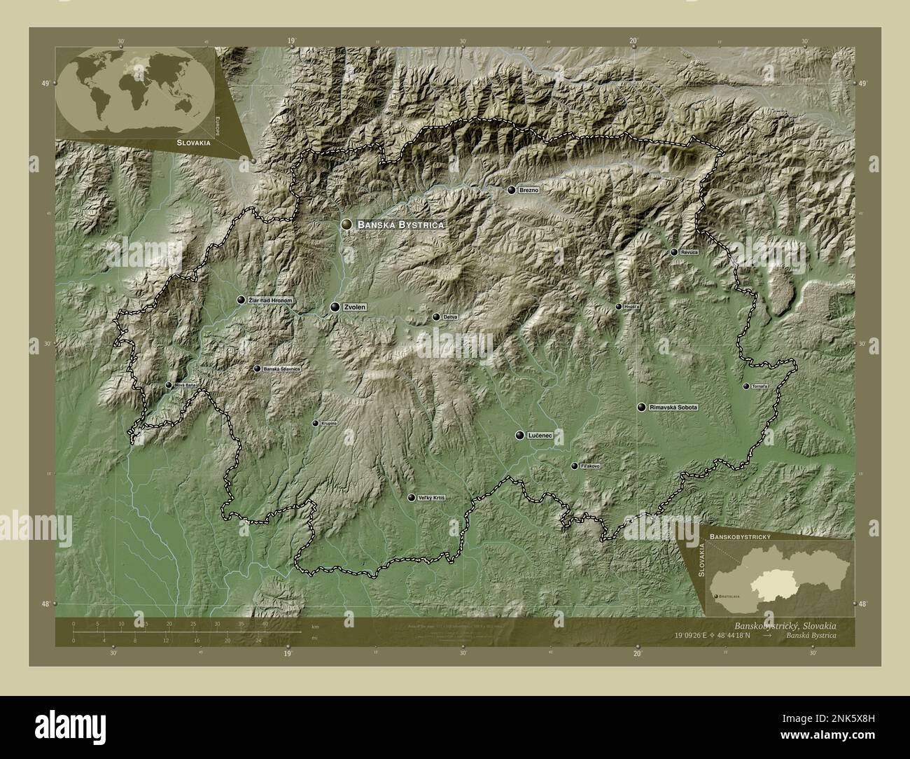 Banskobystricky, region of Slovakia. Elevation map colored in wiki ...