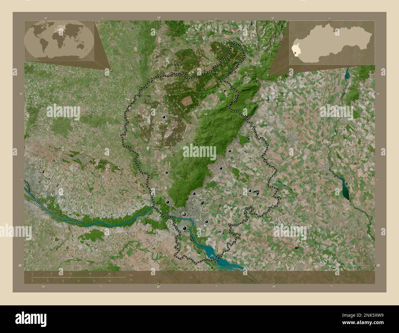 Bratislavsky, region of Slovakia. High resolution satellite map ...