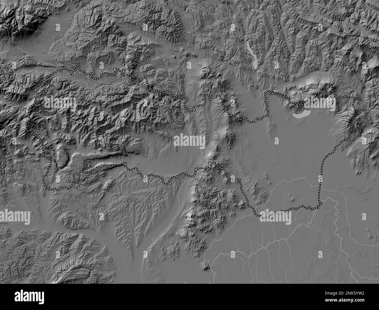 Kosicky, region of Slovakia. Bilevel elevation map with lakes and ...