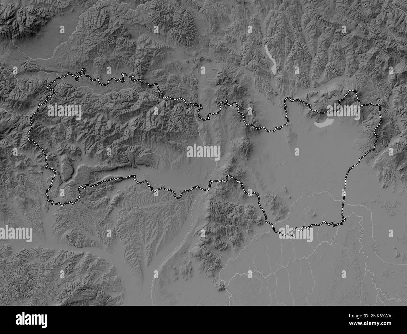 Kosicky, region of Slovakia. Grayscale elevation map with lakes and ...