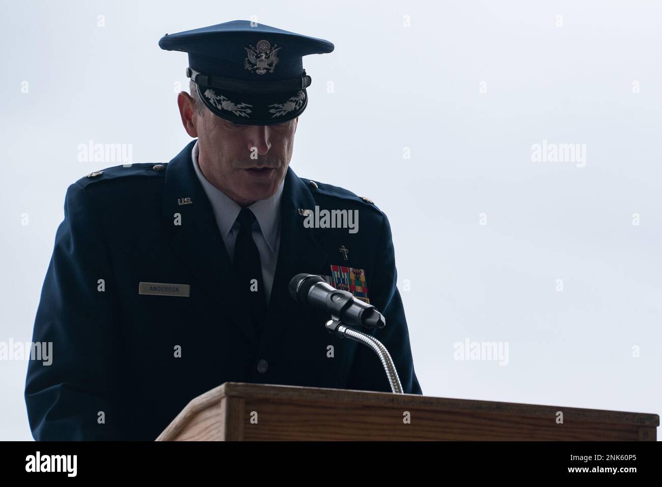 U.S. Air Force Lt. Col. James Anderson delivers the invocation during ...
