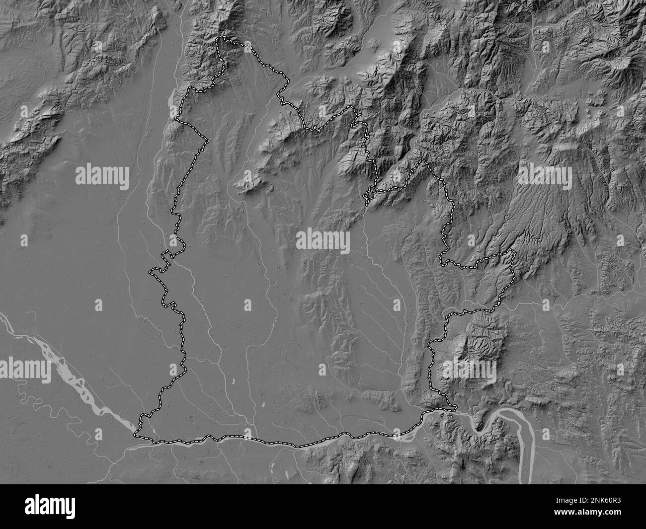 Nitriansky, region of Slovakia. Bilevel elevation map with lakes and ...