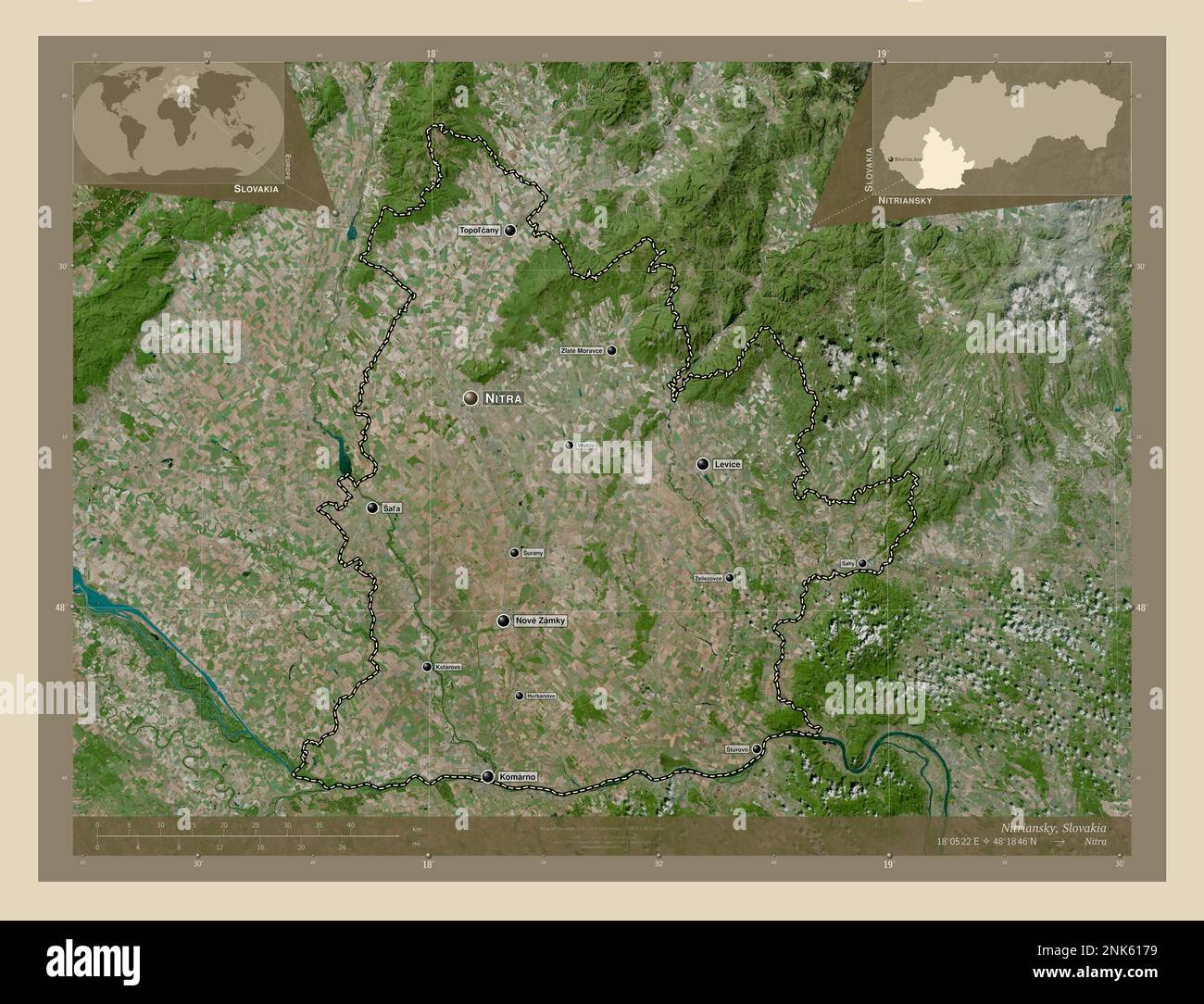 Nitriansky, region of Slovakia. High resolution satellite map ...