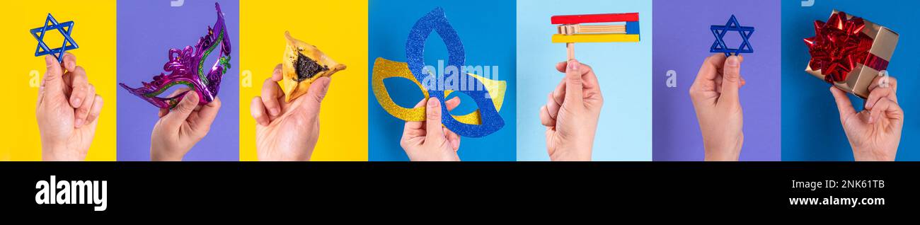 Jewish holiday Purim greeting card background, jewish spring start ...