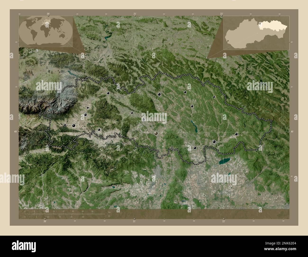 Presovsky, region of Slovakia. High resolution satellite map. Locations ...