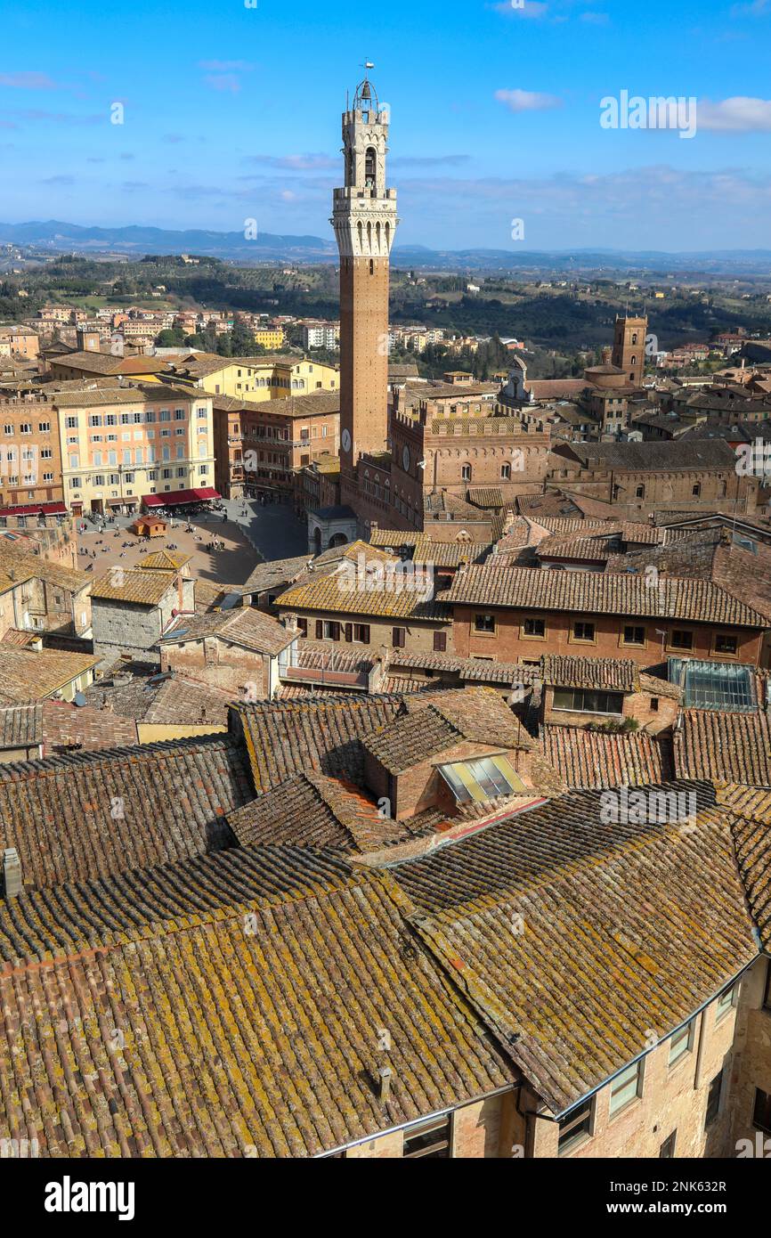 Top view of the City of Siena in ITALY with the Tower called DEL MANGIA ...
