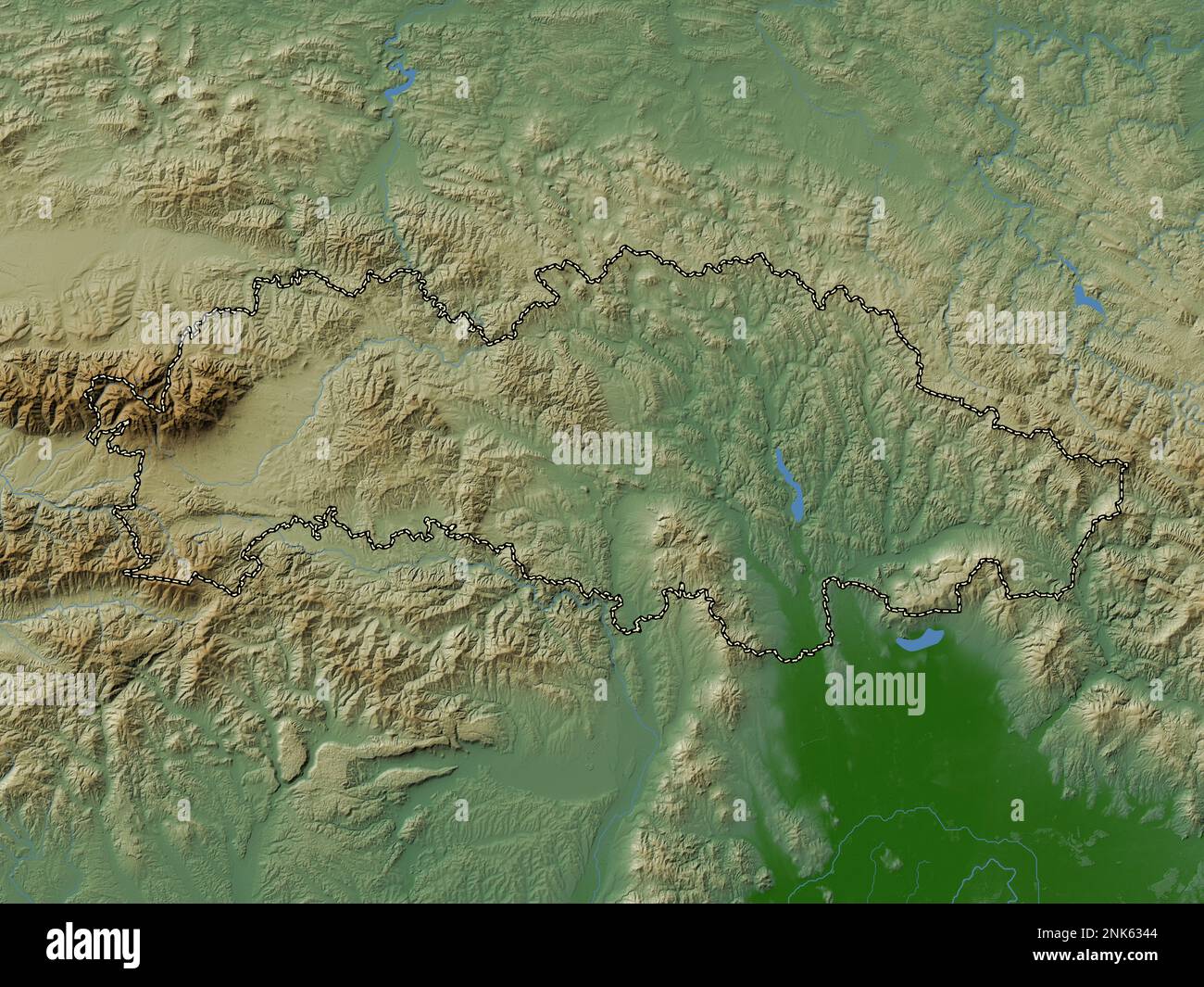Presovsky, region of Slovakia. Colored elevation map with lakes and ...