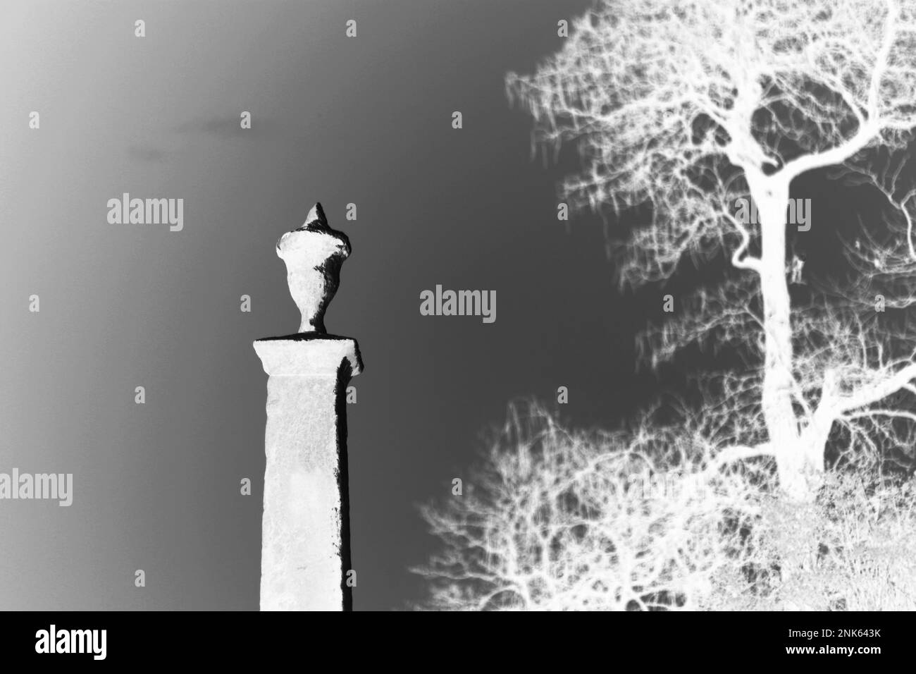 A single tower standing in the park against the clear sky in a black ...