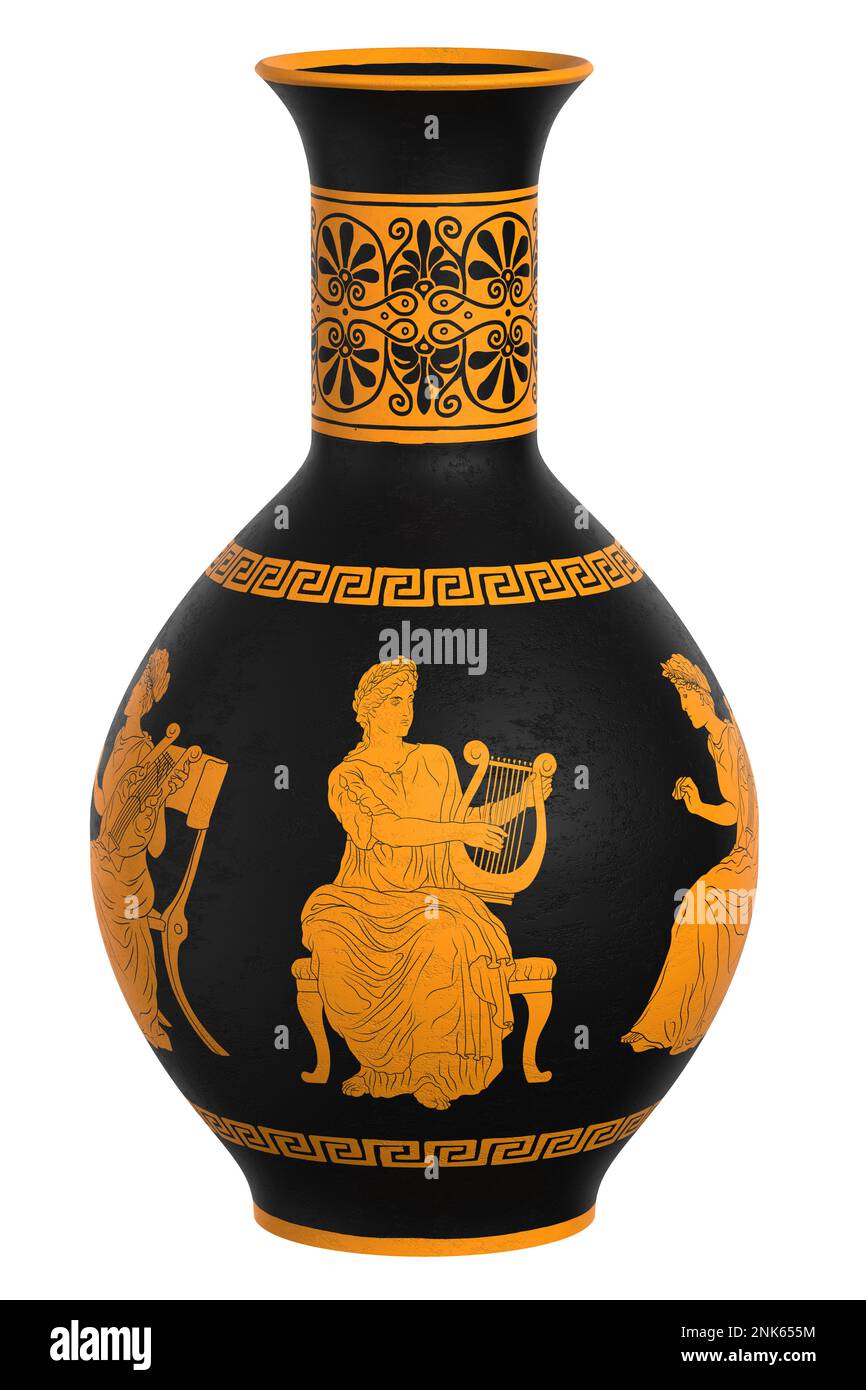 Antique ancient greek wine vase with meander pattern and ornament ...