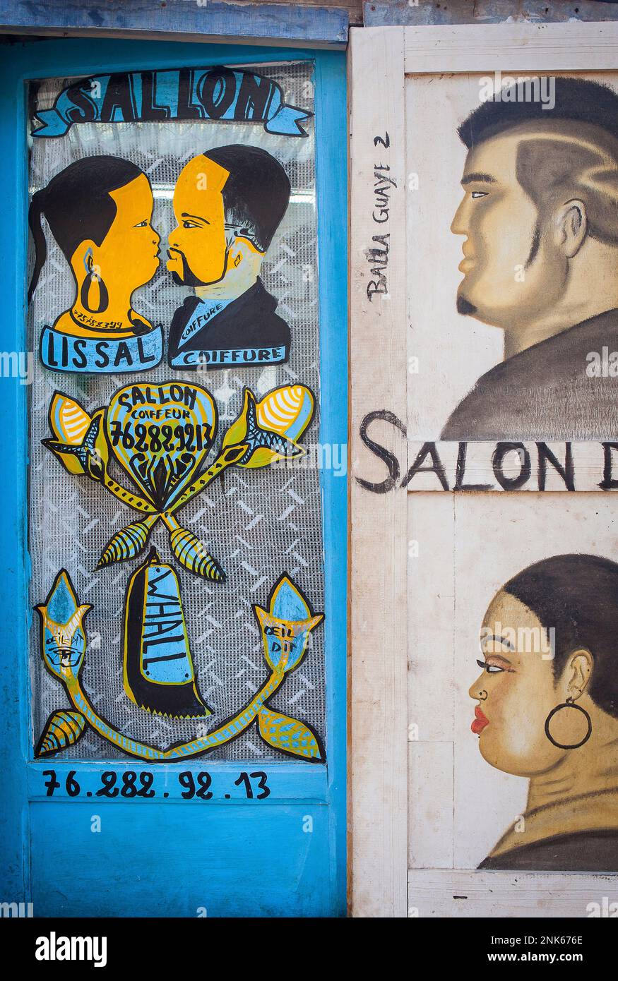 Door of Lissal Barbers shop, Dakar, Senegal Stock Photo - Alamy