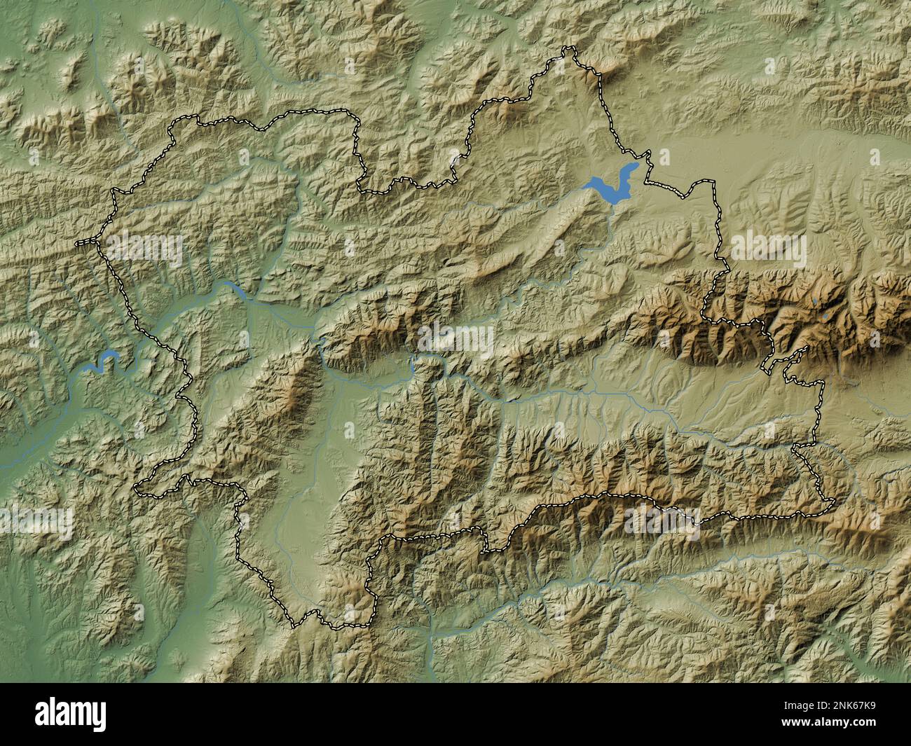 Zilinsky, region of Slovakia. Colored elevation map with lakes and ...