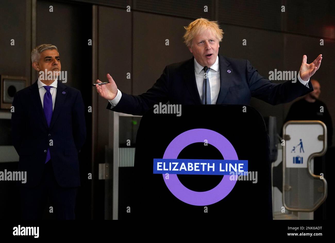 Britain's Prime Minister Boris Johnson gives a speech at Paddington ...