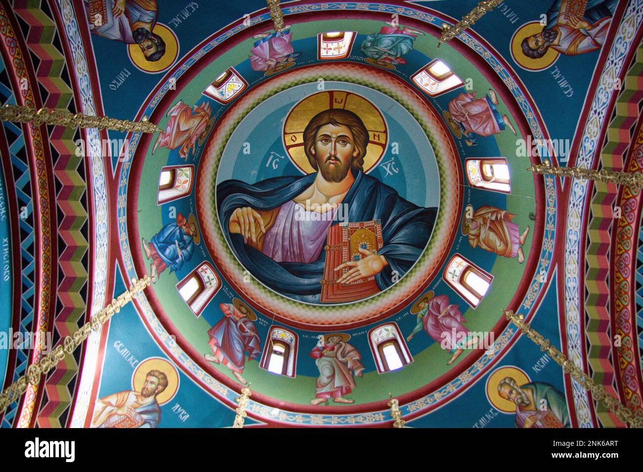 Interior (ceiling) fresco in the Staro (Old) Hopovo Monastery, Orthodox ...