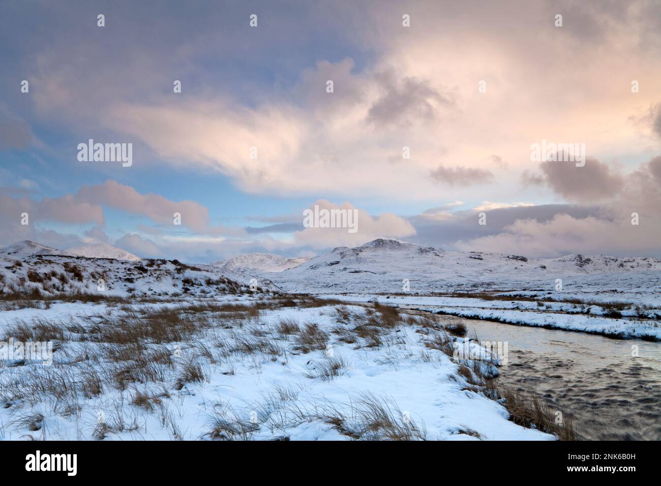 A winter scene in on moorland between Dundonnell and Braemore Junction ...