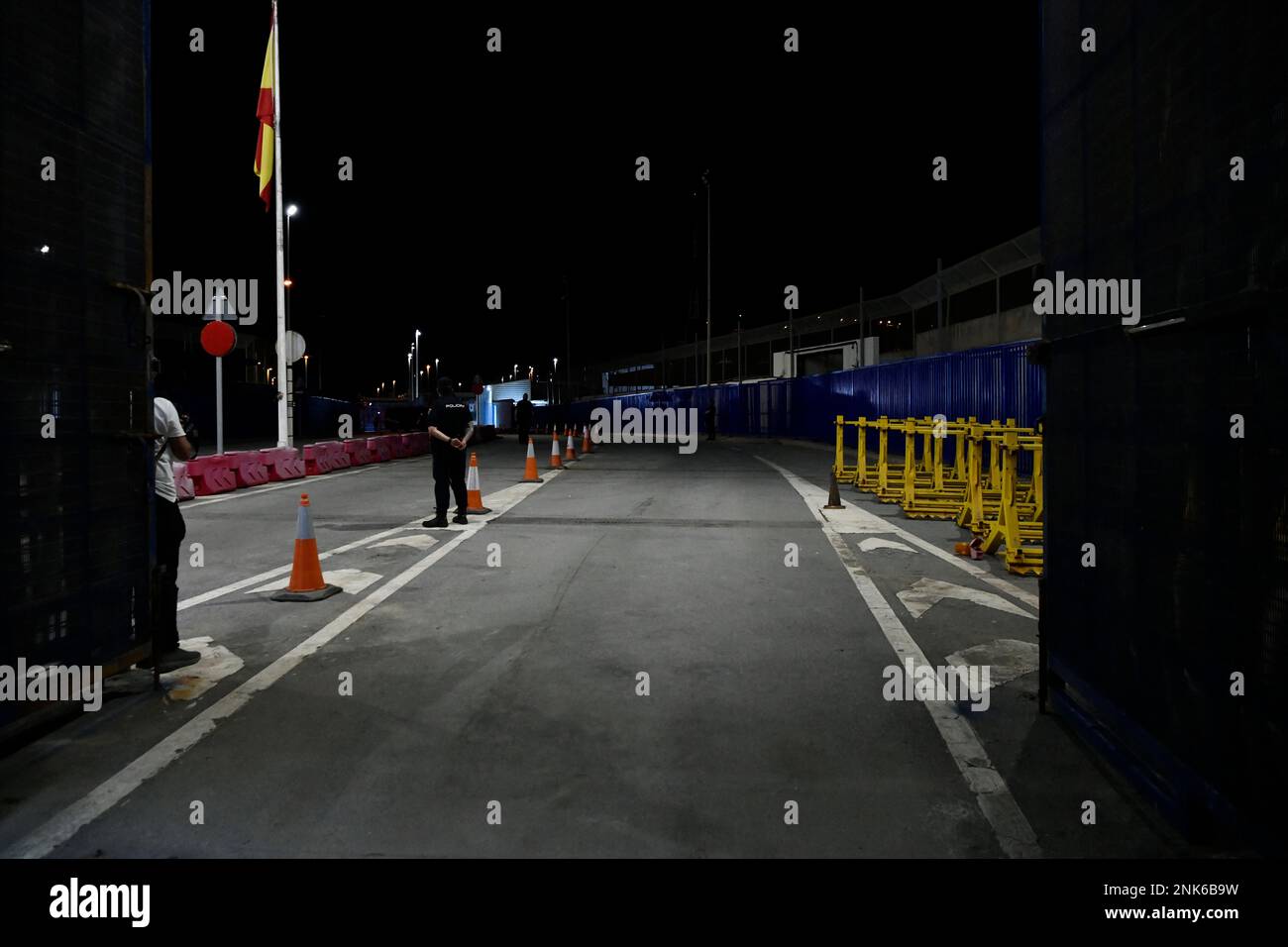 Agents guard the Spanish-Moroccan border in Ceuta on May 17, 2022, in ...