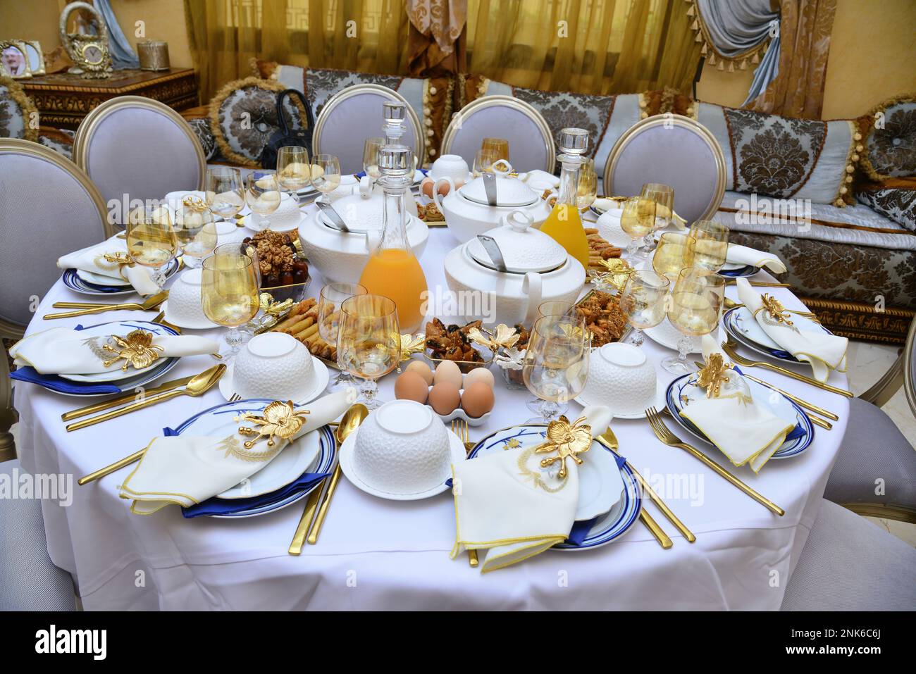 Moroccan Algerian breakfast table. Vintage background with different ...